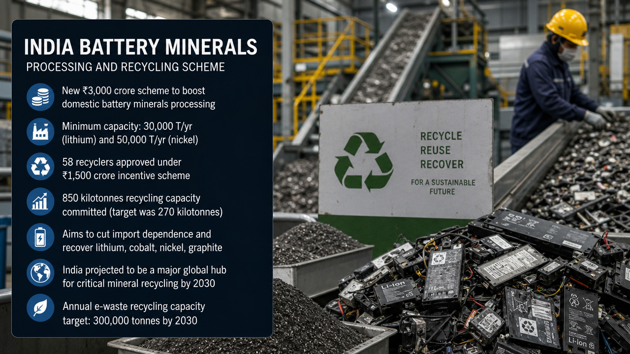 India Battery Minerals Processing and Recycling Scheme | IASPOINT